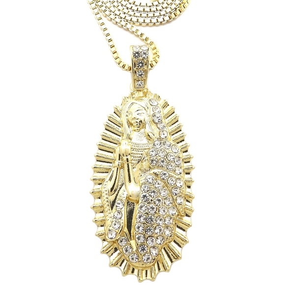 Accessories | Iced Out Virgin Mary Pendant Boxcubanrope Chain | Poshmark
